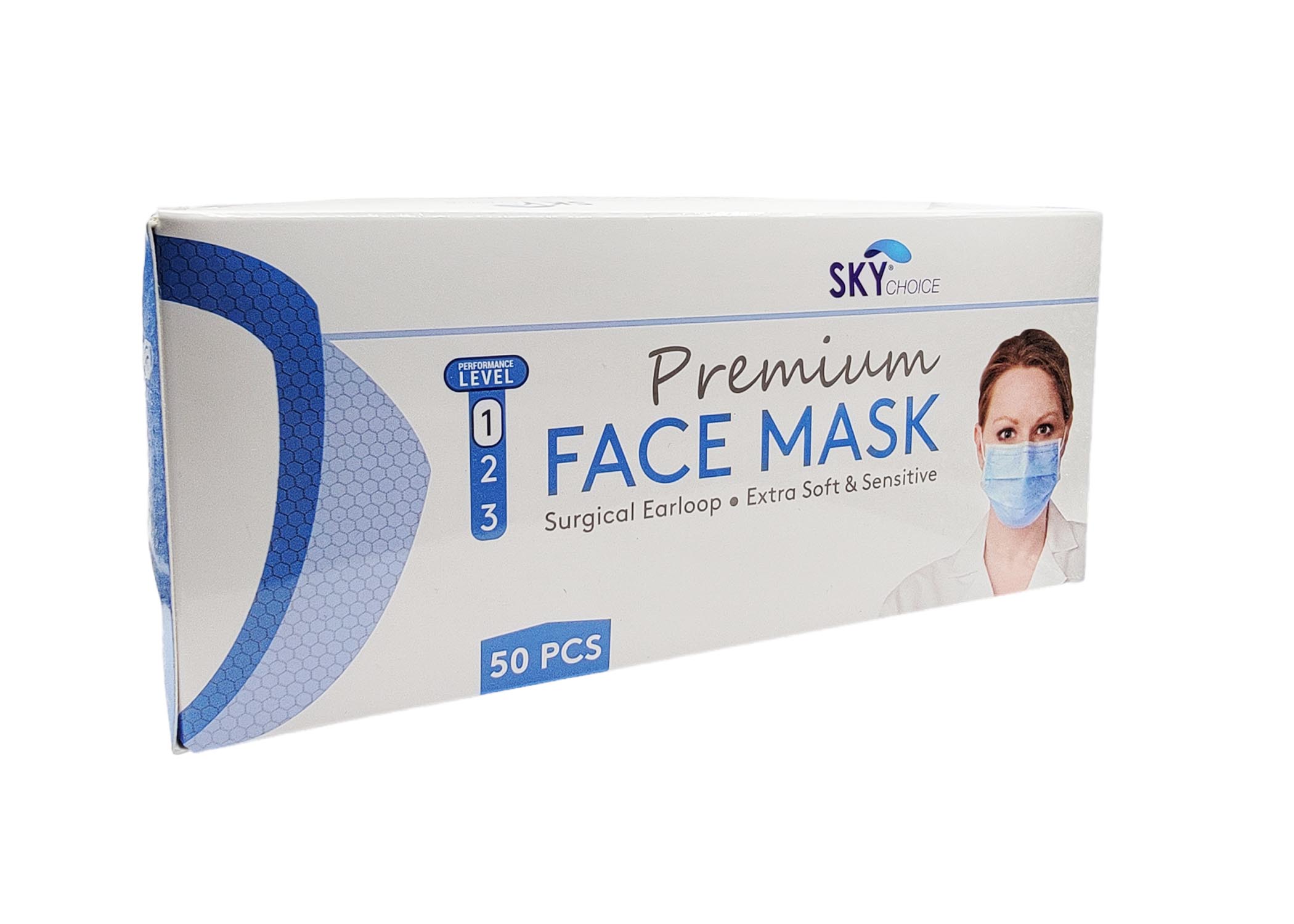 Earloop Mask Surgical ASTM Level 1 50/Box (Sky Choice)