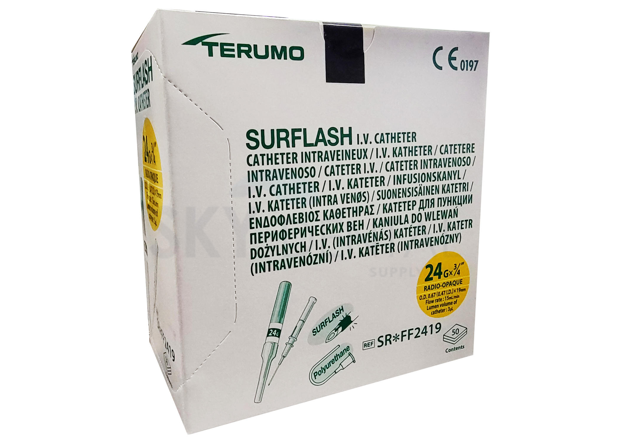 Catheter SureFlash 24Gx3/4" Yellow (50)