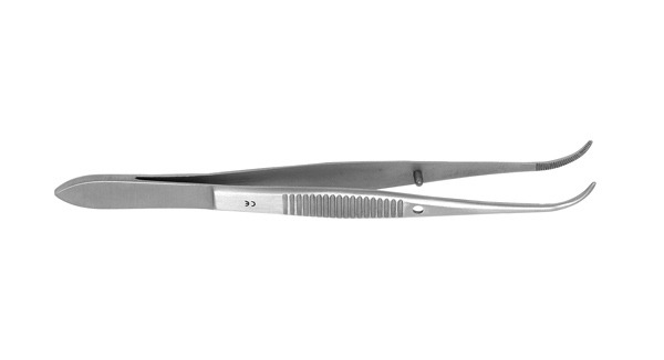 Eye Dressing Forceps 4" - Full-Curved, Serrated